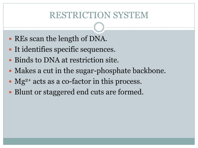 Restriction-Modification system, Types of Restriction enzymes | PPTX