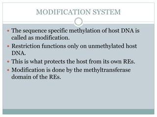 Restriction-Modification system, Types of Restriction enzymes | PPTX
