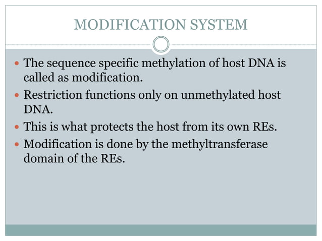 Restriction-Modification system, Types of Restriction enzymes | PPTX