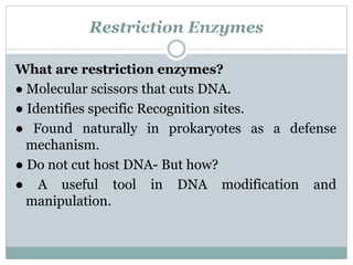 Restriction-Modification system, Types of Restriction enzymes | PPTX