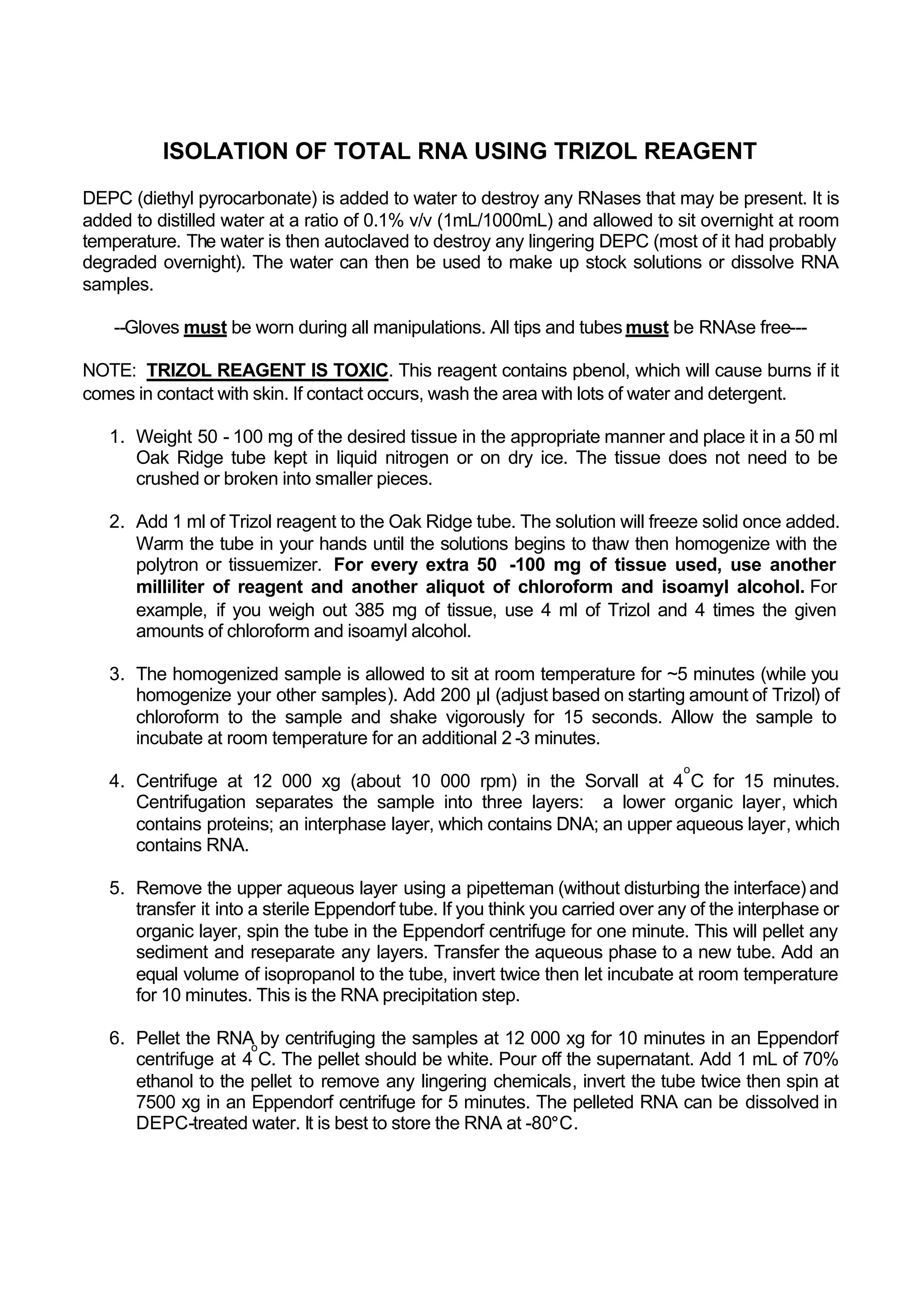 EXTRACTION OF RNA | PDF