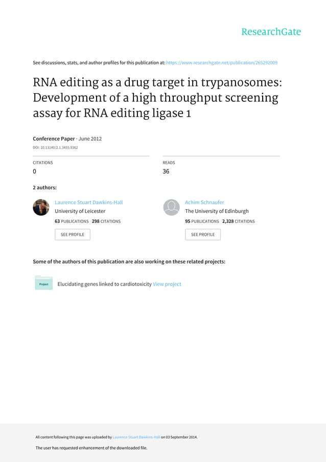 RNA editing as a drug target in tryp. development of a high throughput ...