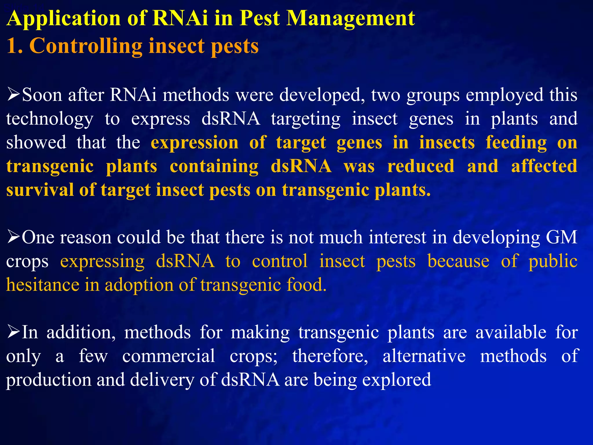 RNA interference in insect pest management (RNAi in ipm) | PPT