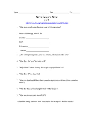 Biology - RNAi Video Sheet | DOC