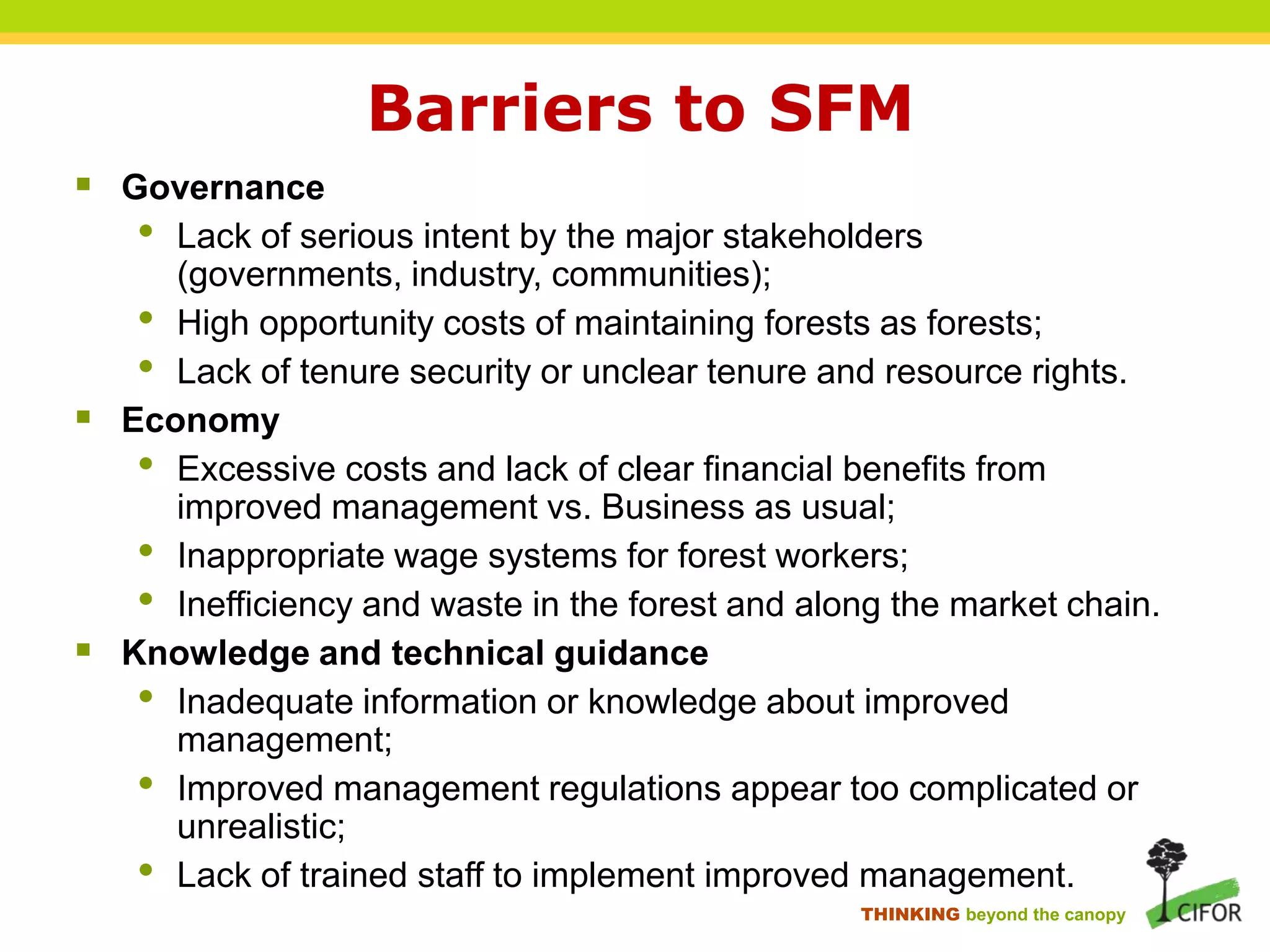 Sustainable forest management, biodiversity and carbon: The case for REDD+? | PPTX