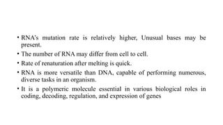 RNA STRUCTURE, FUNCTION AND TYPES. . pptx | PPTX
