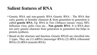 RNA STRUCTURE, FUNCTION AND TYPES. . pptx | PPTX