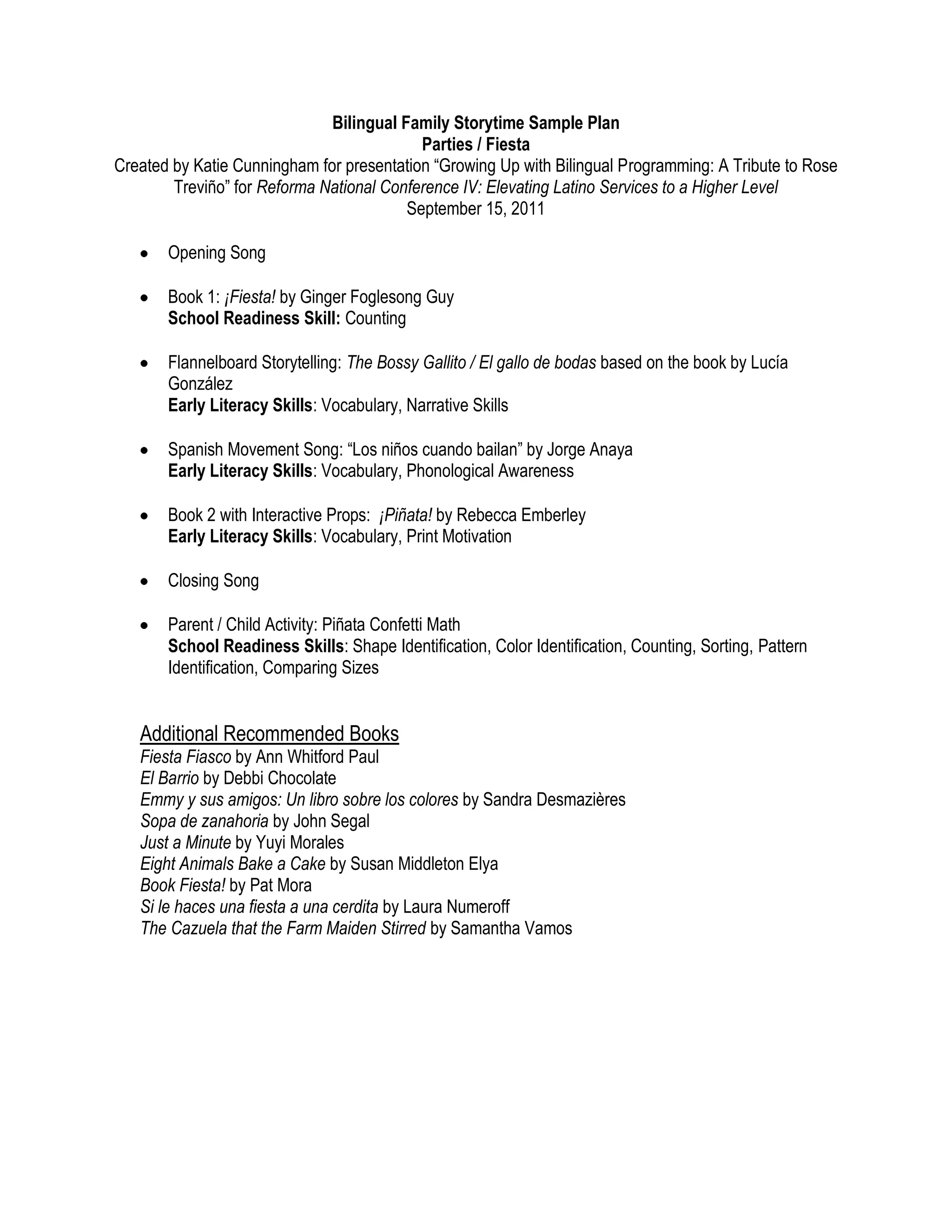 Fiesta Plan and Recommended Music | PDF