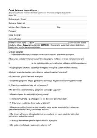 Referans Kontrol Formu | PDF