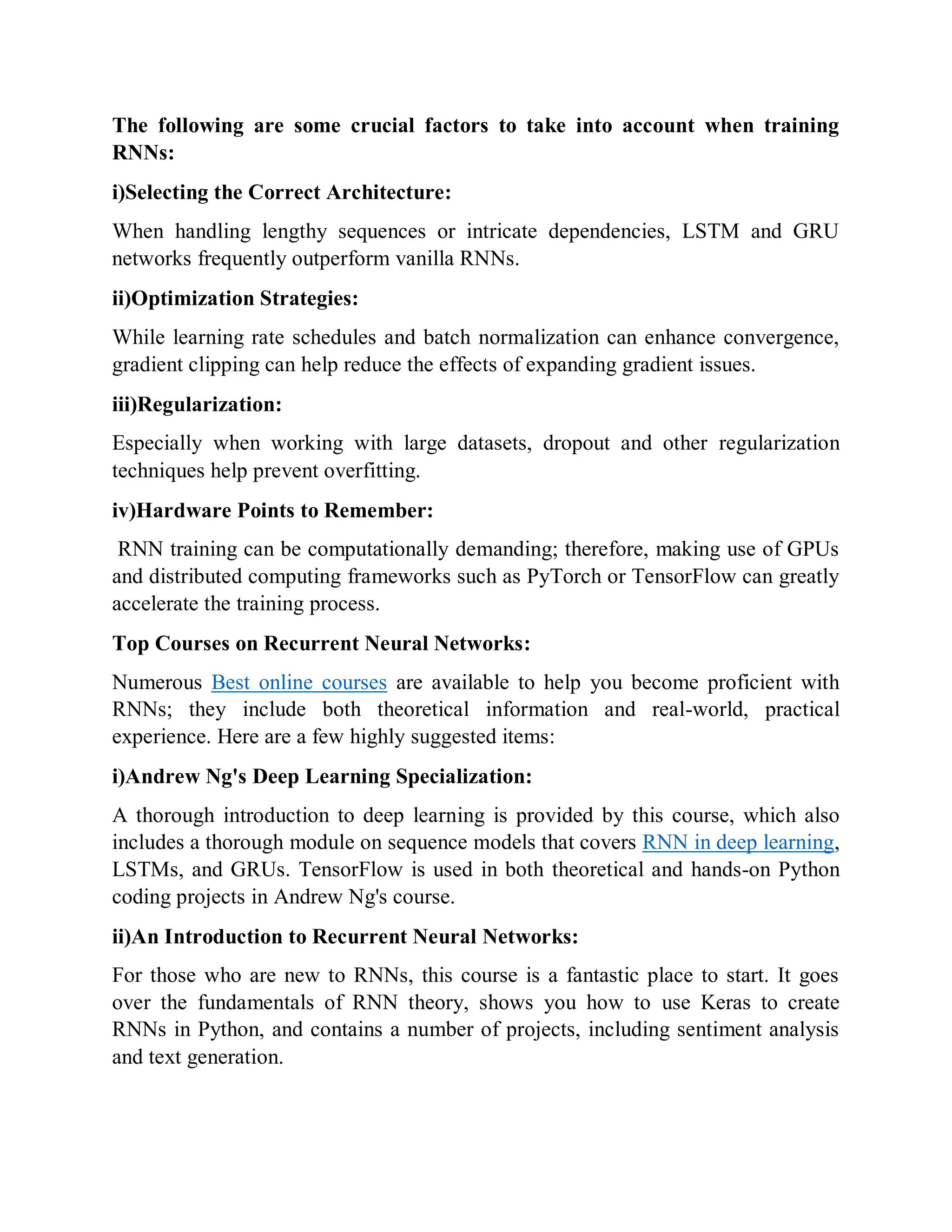 Recurrent Neural Network Courses for learners | PDF