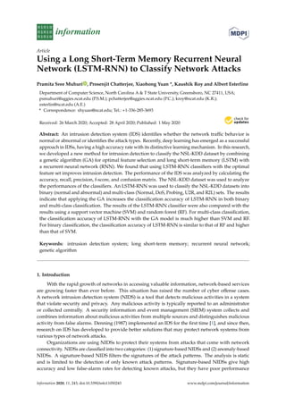 Using a Long Short-Term Memory Recurrent Neural Network (LSTM-RNN) to Classify Network Attacks | PDF