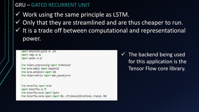 RNN ARCHITECTURES: LSTM and GRU WITH TENSORFLOW BACKEND | PPTX