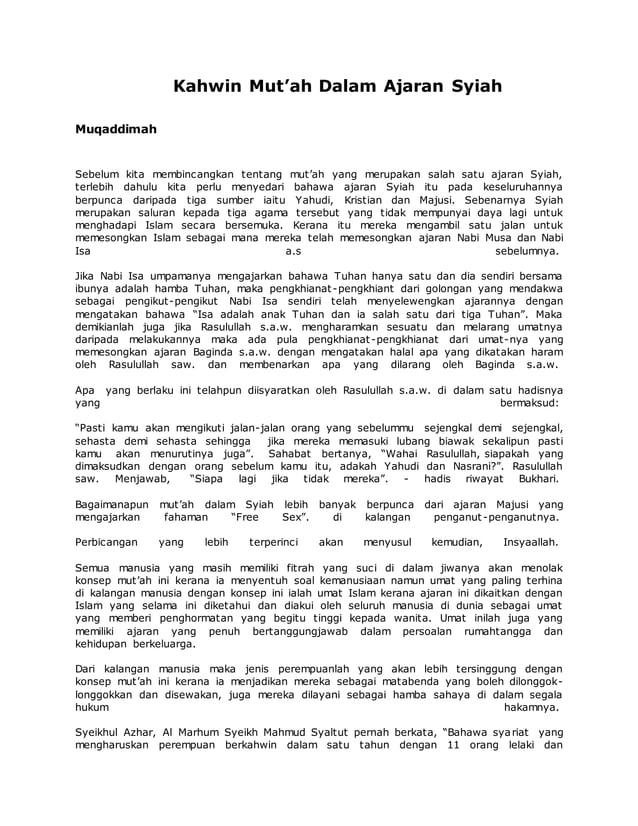 kahwin mut'ah dalam ajaran syiah | PDF