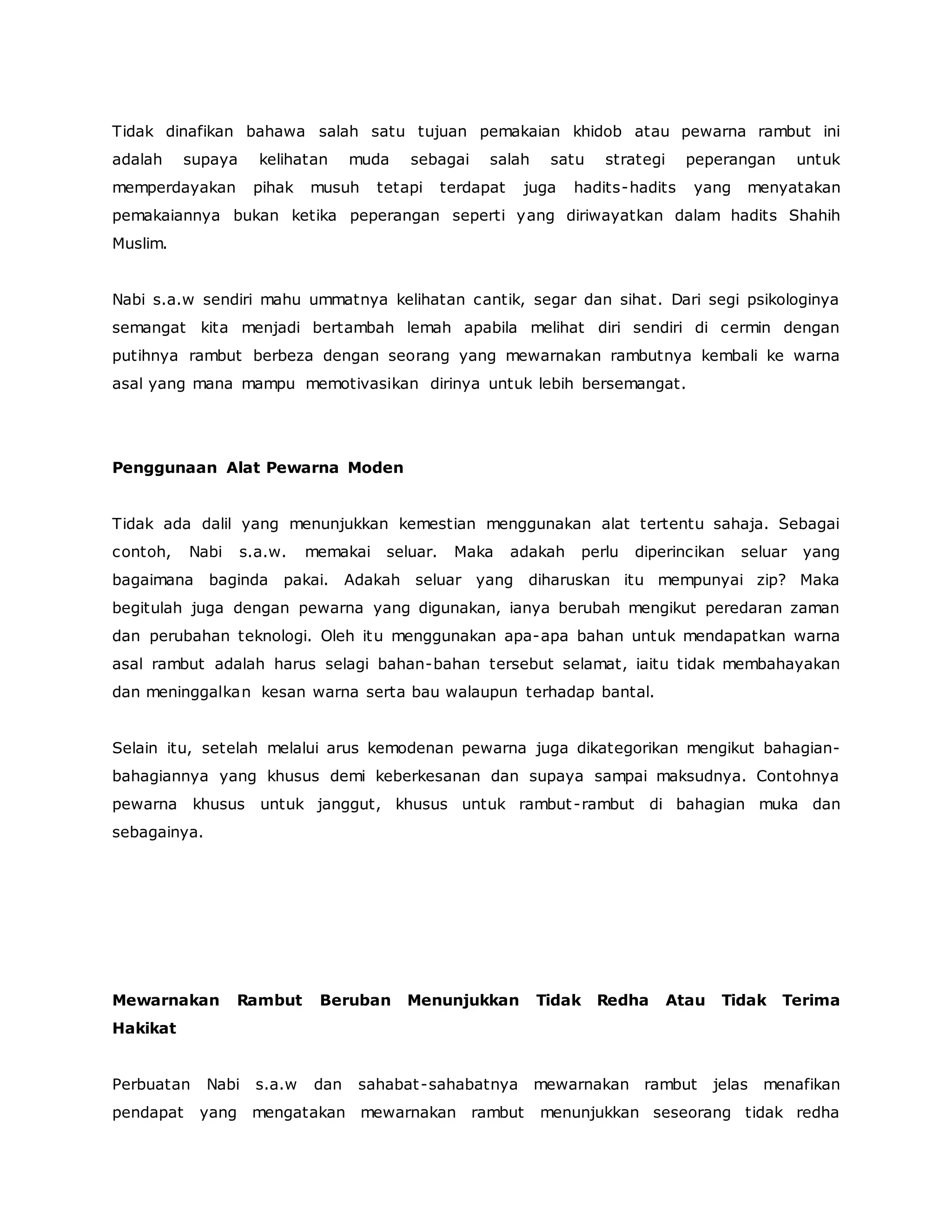 kekeliruan sekitar hukum mewarnakan rambut beruban | DOCX