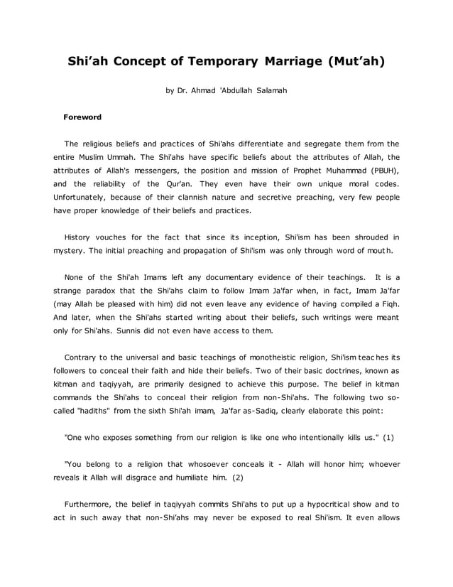 shi'ah concept of temporary marriage (mut'ah) | DOCX | Islam | Religion & Spirituality