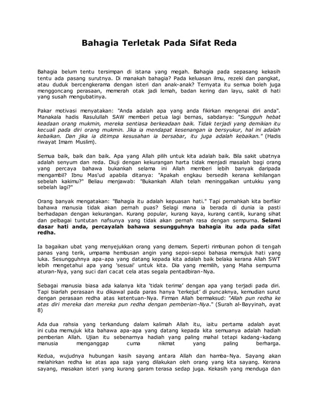 bahagia terletak pada sifat reda | PDF