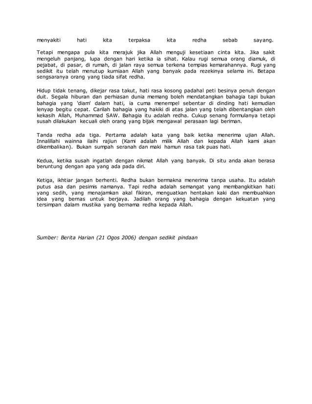 bahagia terletak pada sifat reda | PDF
