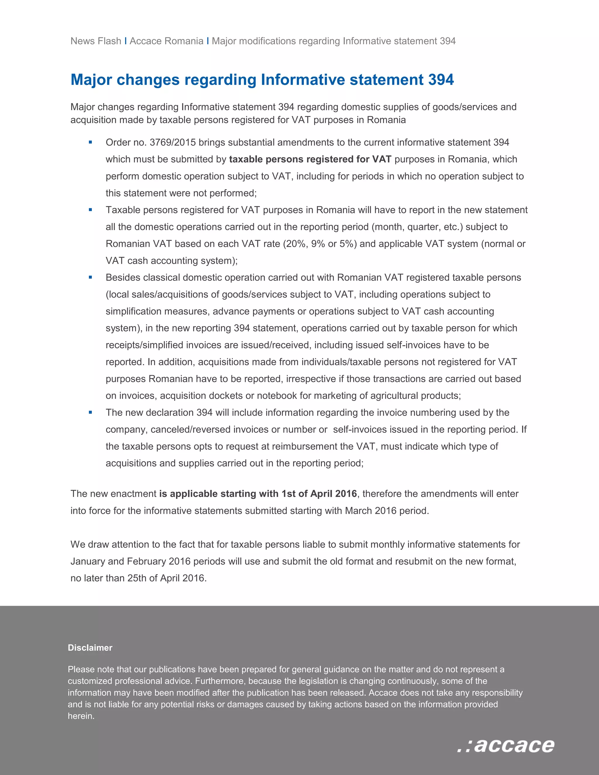 New amendments to form 394 in Romania | PDF