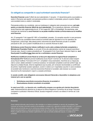Schimbarea exercitiului economico – financiar. Ce obligatii are o companie? | PDF