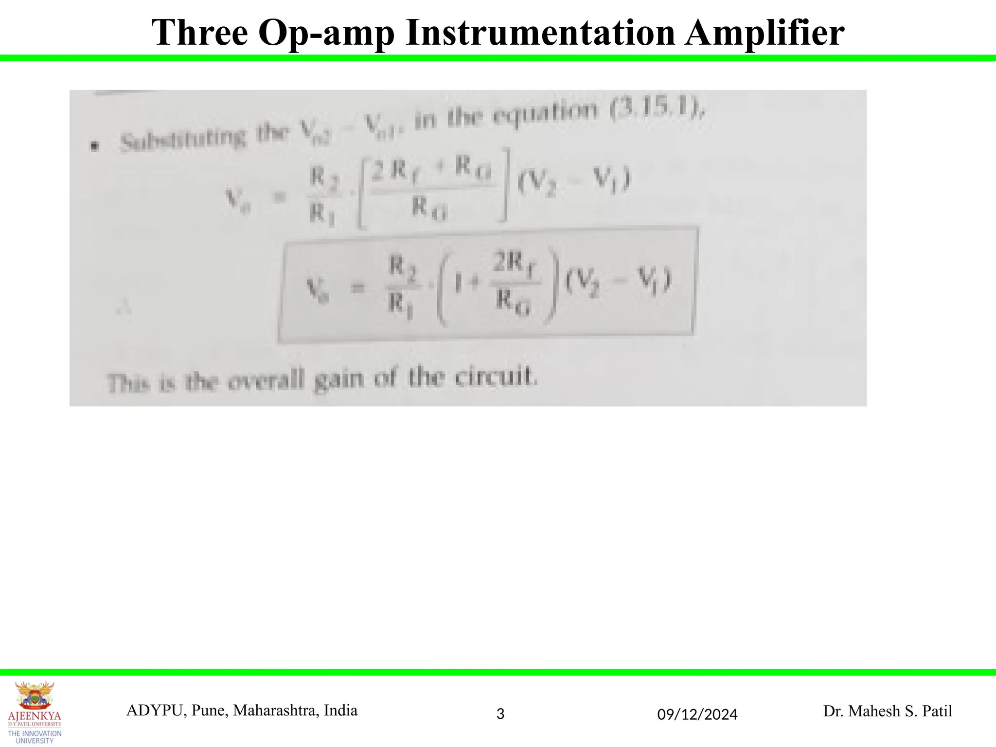 PPT for Instrumentation Amplifier with three opamp | PPT