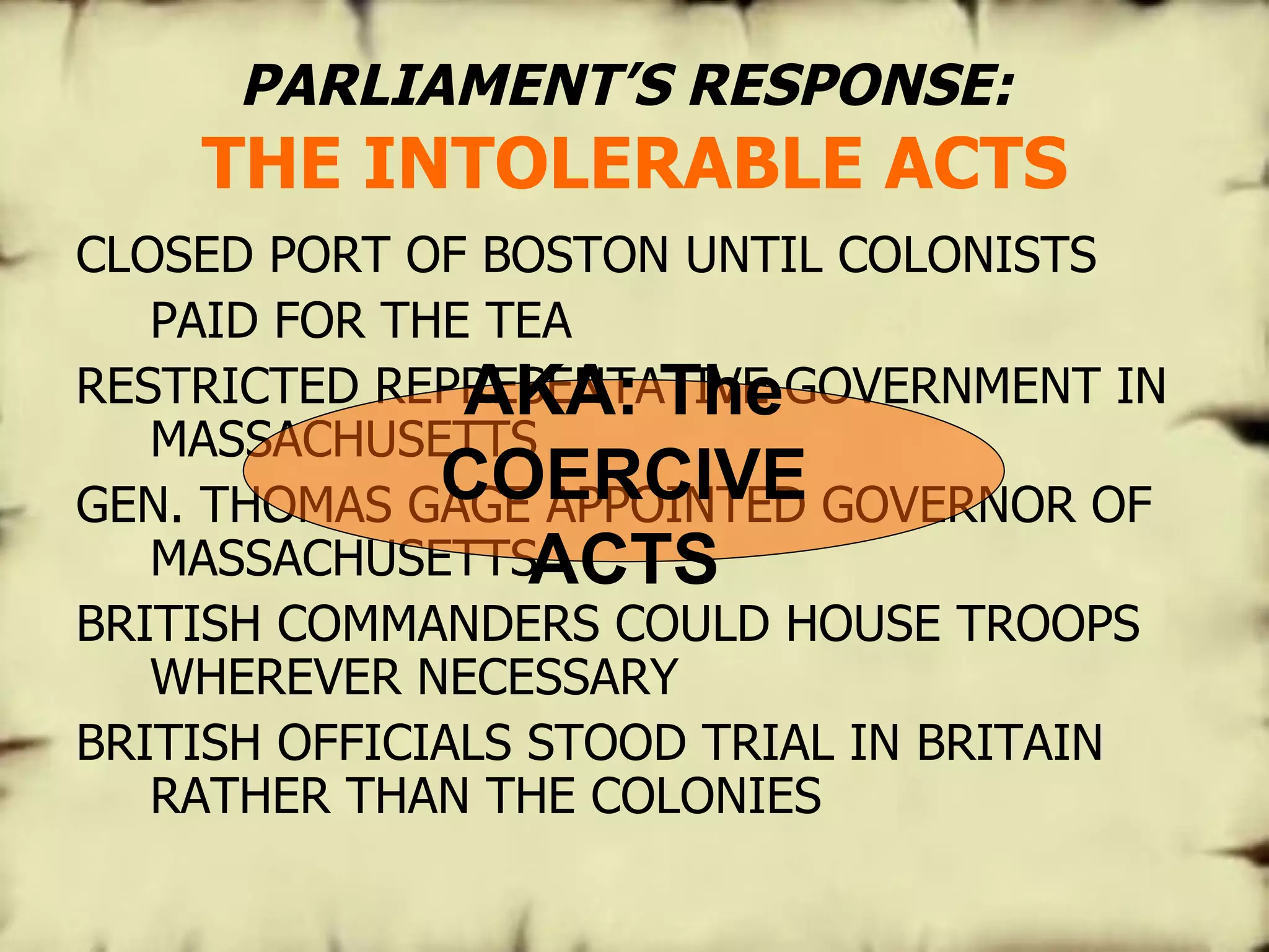 Road To Independence -Parliamentary Acts and Colonial Resistance | PPT