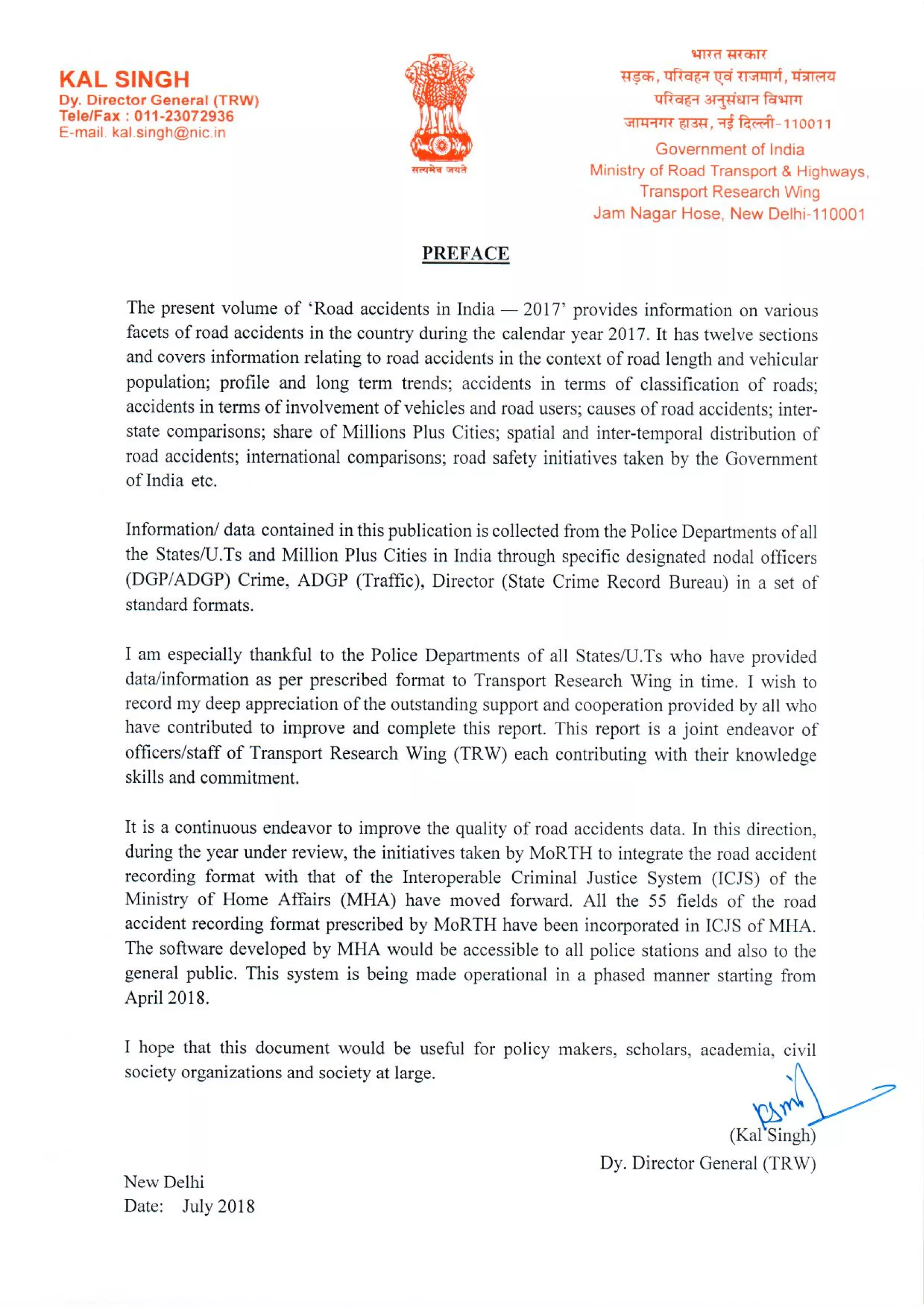 Road Accidents India Report - Govt of India | PDF
