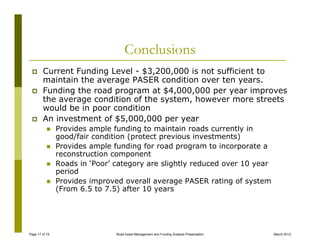 Road Asset Management Funding Analysis | PDF