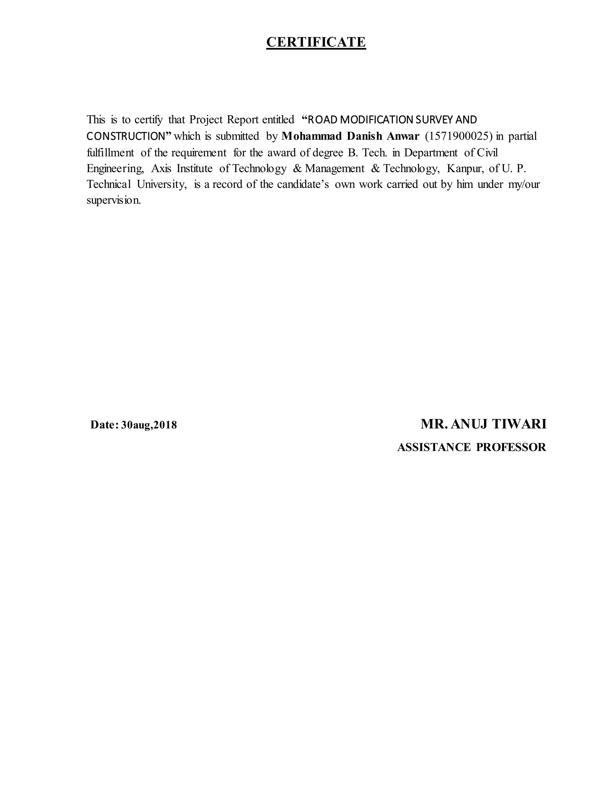 Road construction report | DOCX