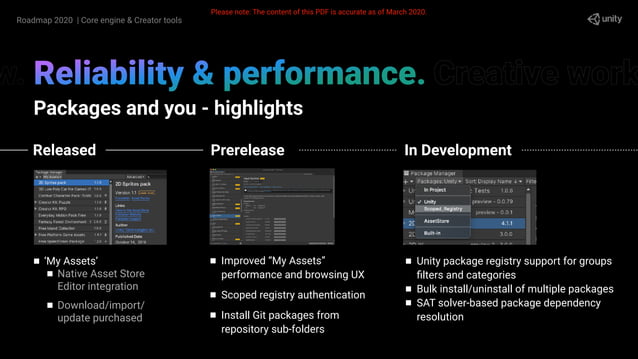 Unity Roadmap 2020: Core Engine & Creator Tools | PPT