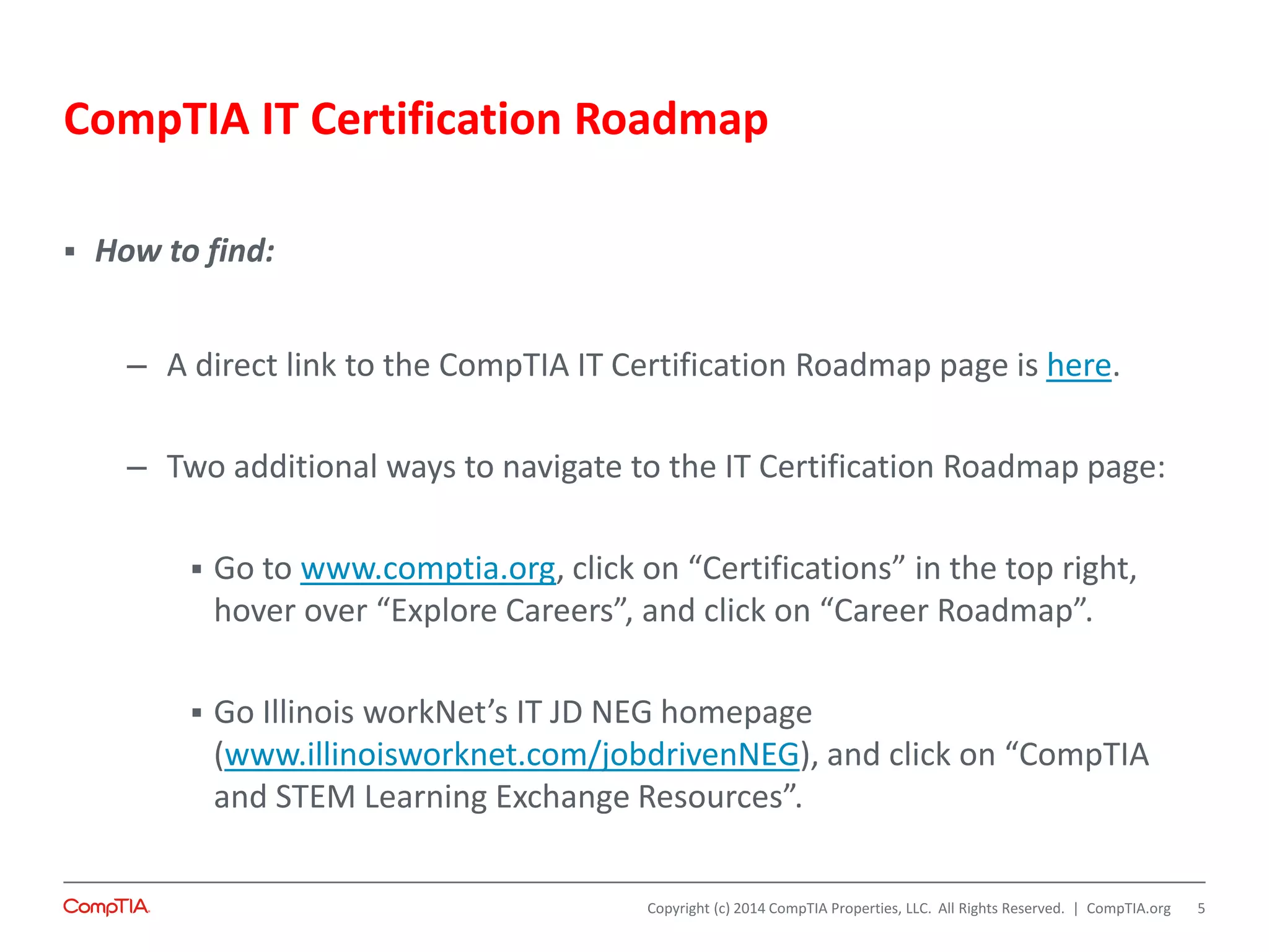 Introduction to the CompTIA Certification Roadmap and IT Job Locator ...