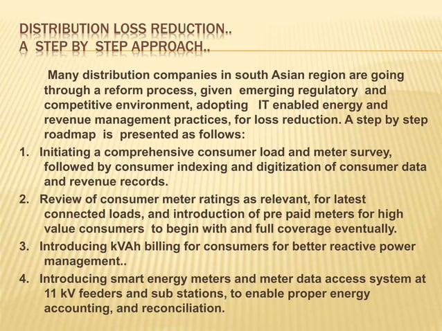 Roadmap for distribution loss reduction.. a step by step approach | PPT