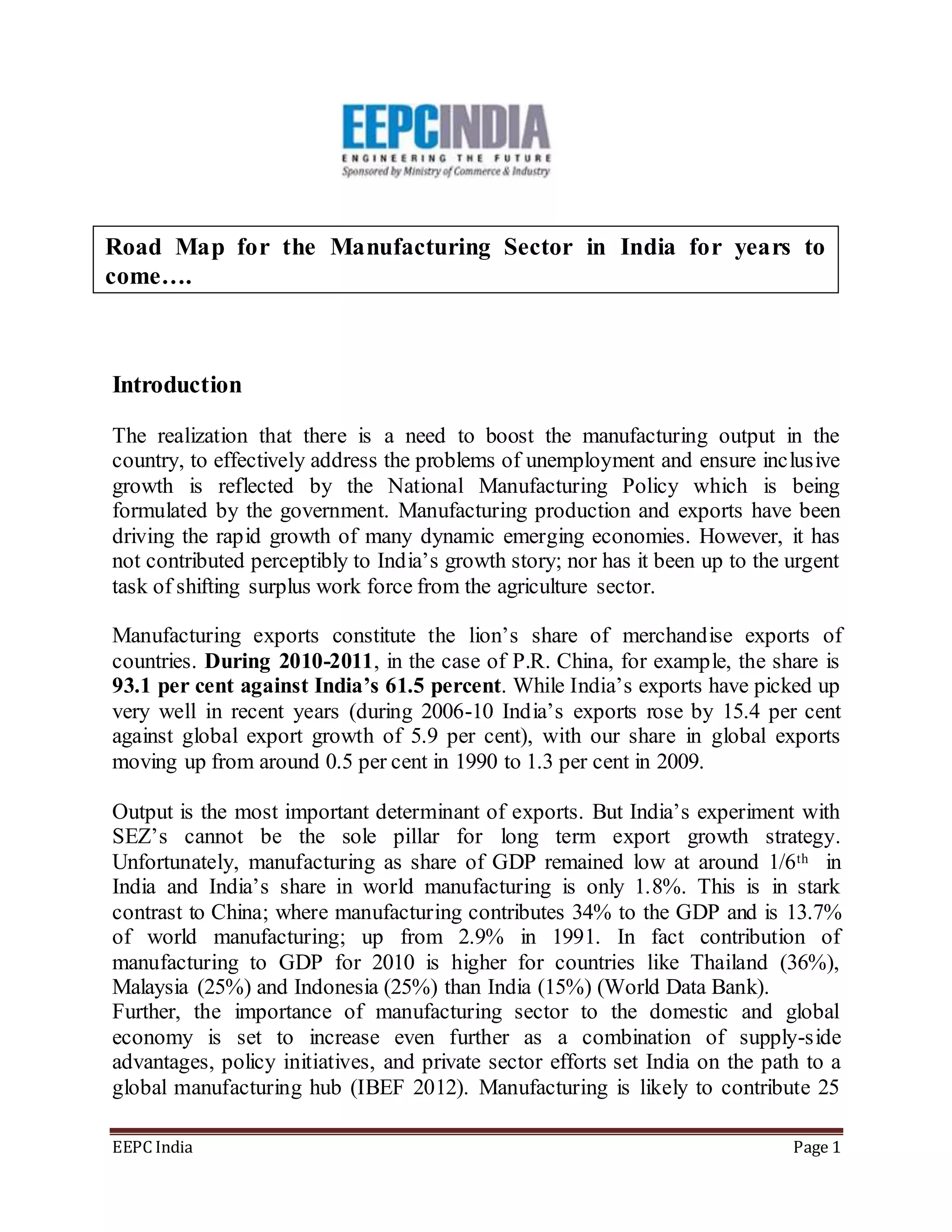 Road map for manufacturing in India | PDF