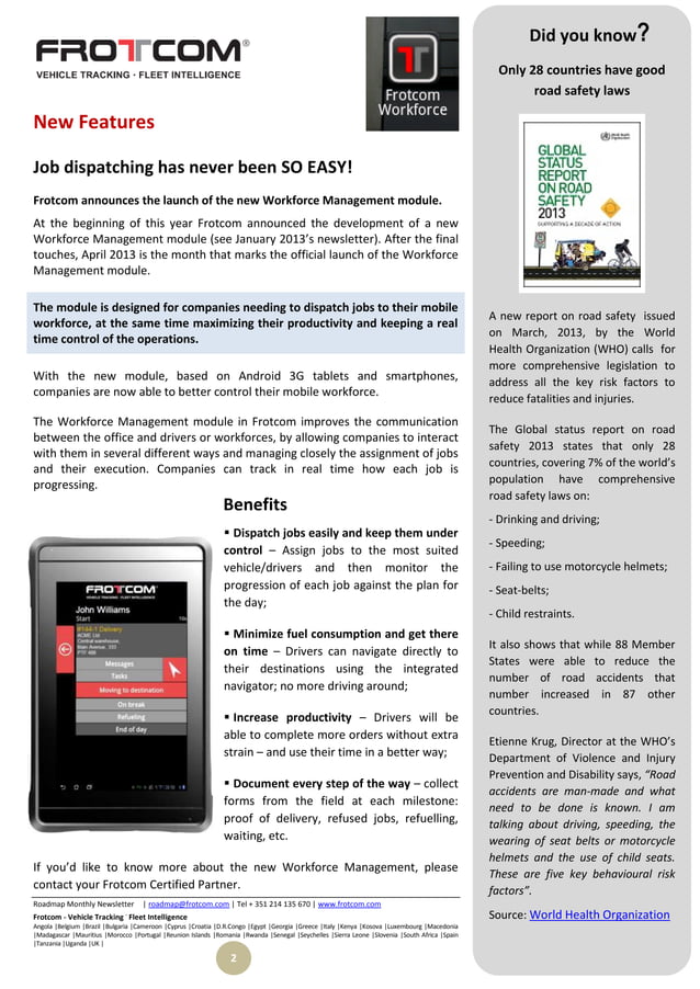 Roadmap monthly newsletter - April 2013 | PDF