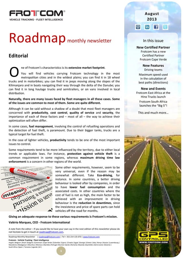 Roadmap monthly newsletter - August 2013 | PDF