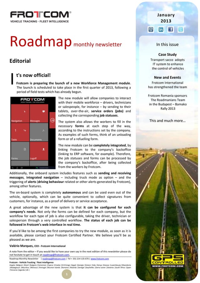 Roadmap monthly newsletter - January 2013 | PDF