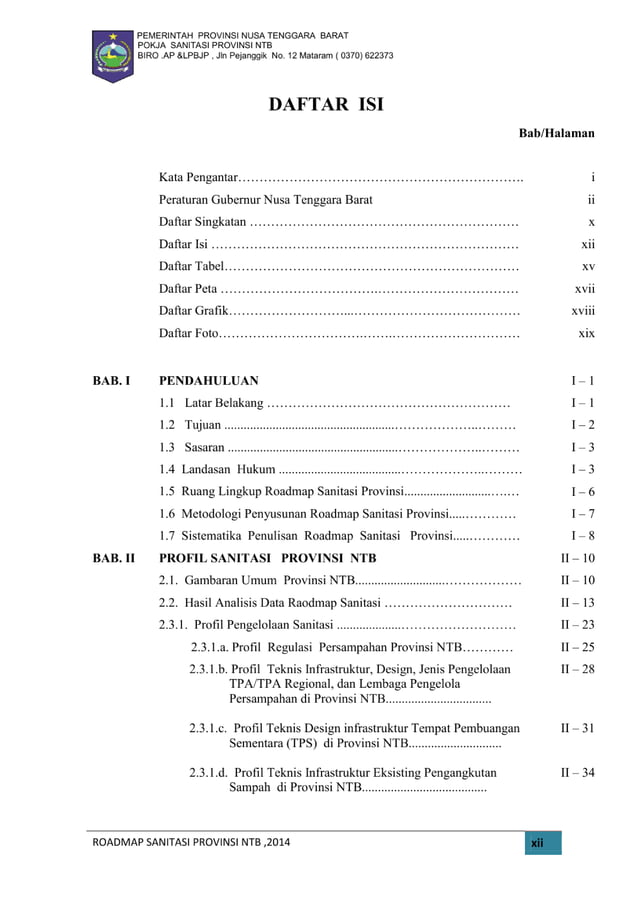 Roadmap sanitasi provinsi ntb tahun 2014 ( i vi fsd) | PDF