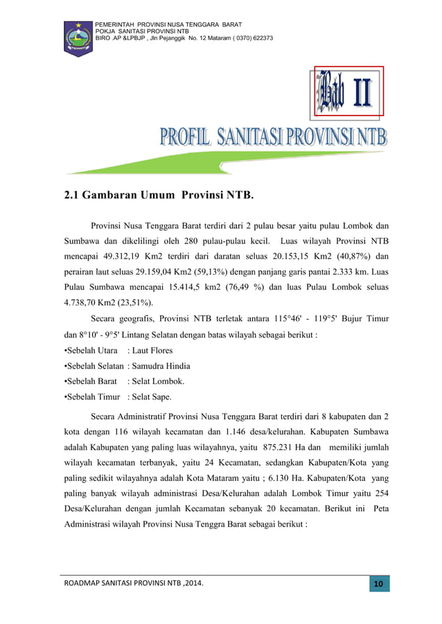 Roadmap sanitasi provinsi ntb tahun 2014 ( i vi fsd) | PDF