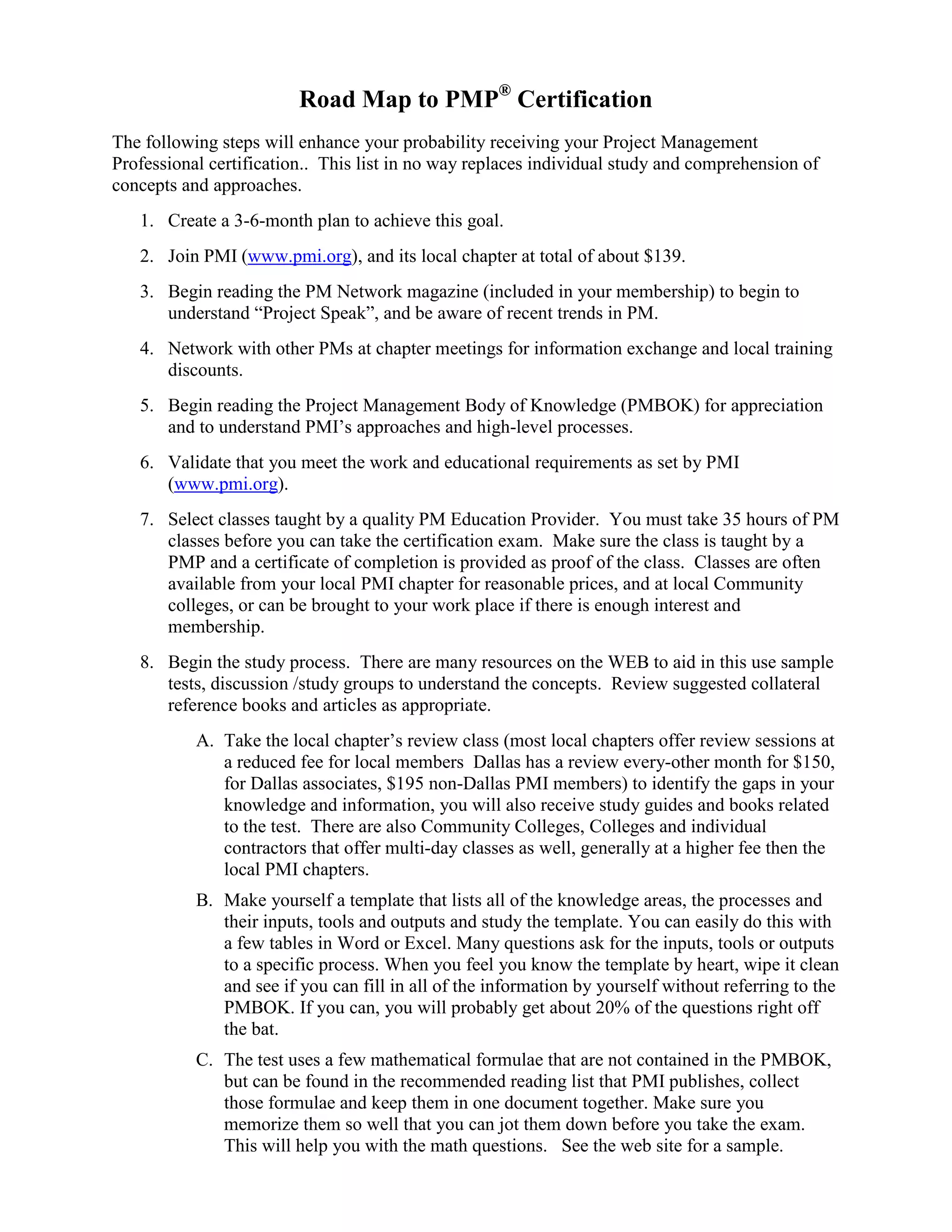 Road Map To PMP Certification | PDF