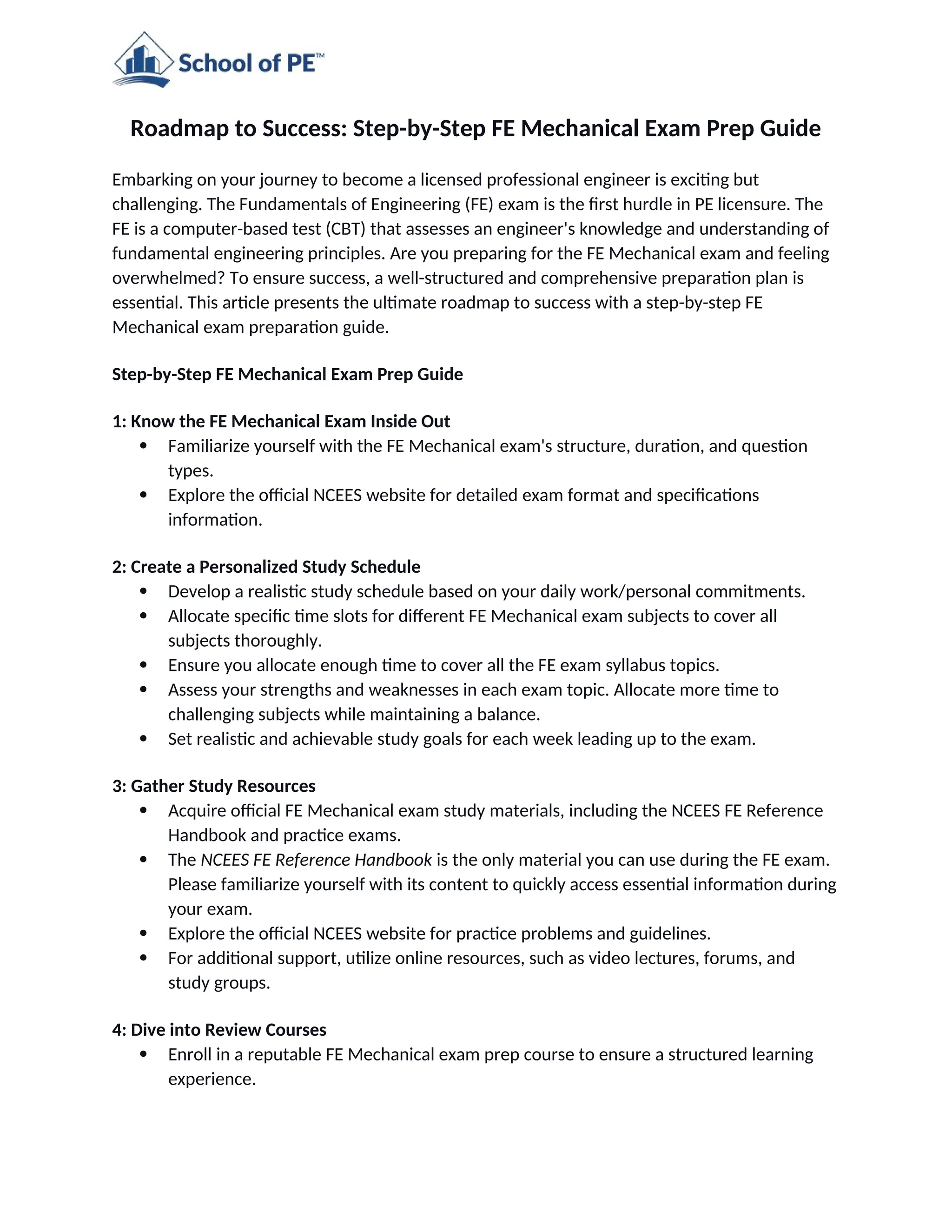 Roadmap to Success: Step-by-Step FE Mechanical Exam Prep Guide | DOCX
