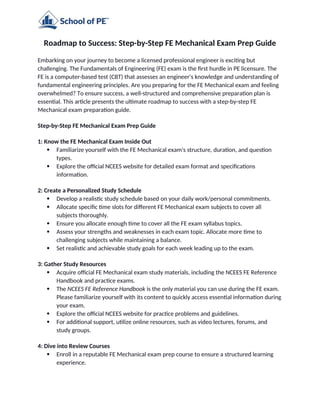 Roadmap to Success: Step-by-Step FE Mechanical Exam Prep Guide | DOCX