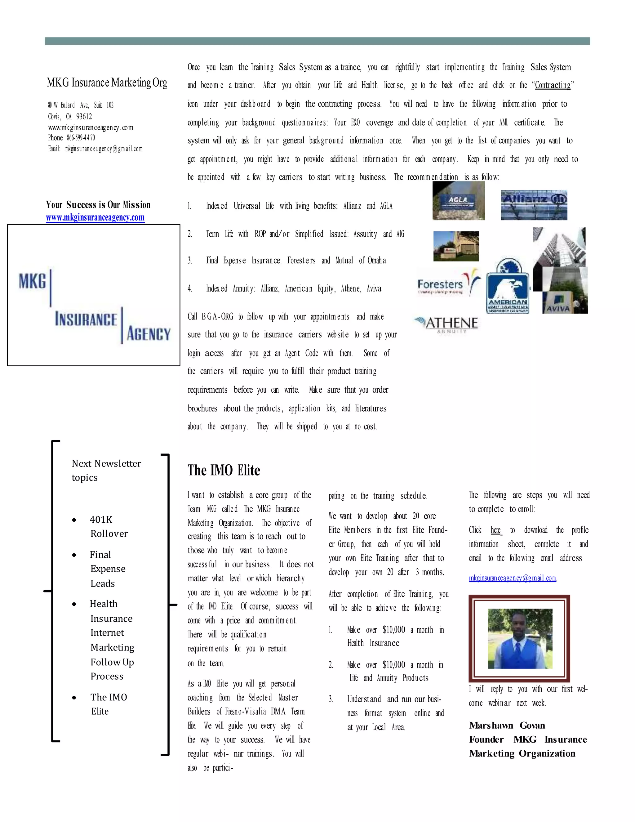 Road map to your success MKG Insurance Marketing Organization | DOCX
