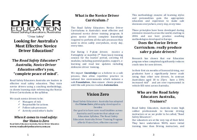 Road safety educators australia novice driver education flyer for High ...