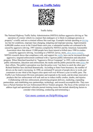 Road Safety Essays | PDF | Children\'s Health | Healthy Living