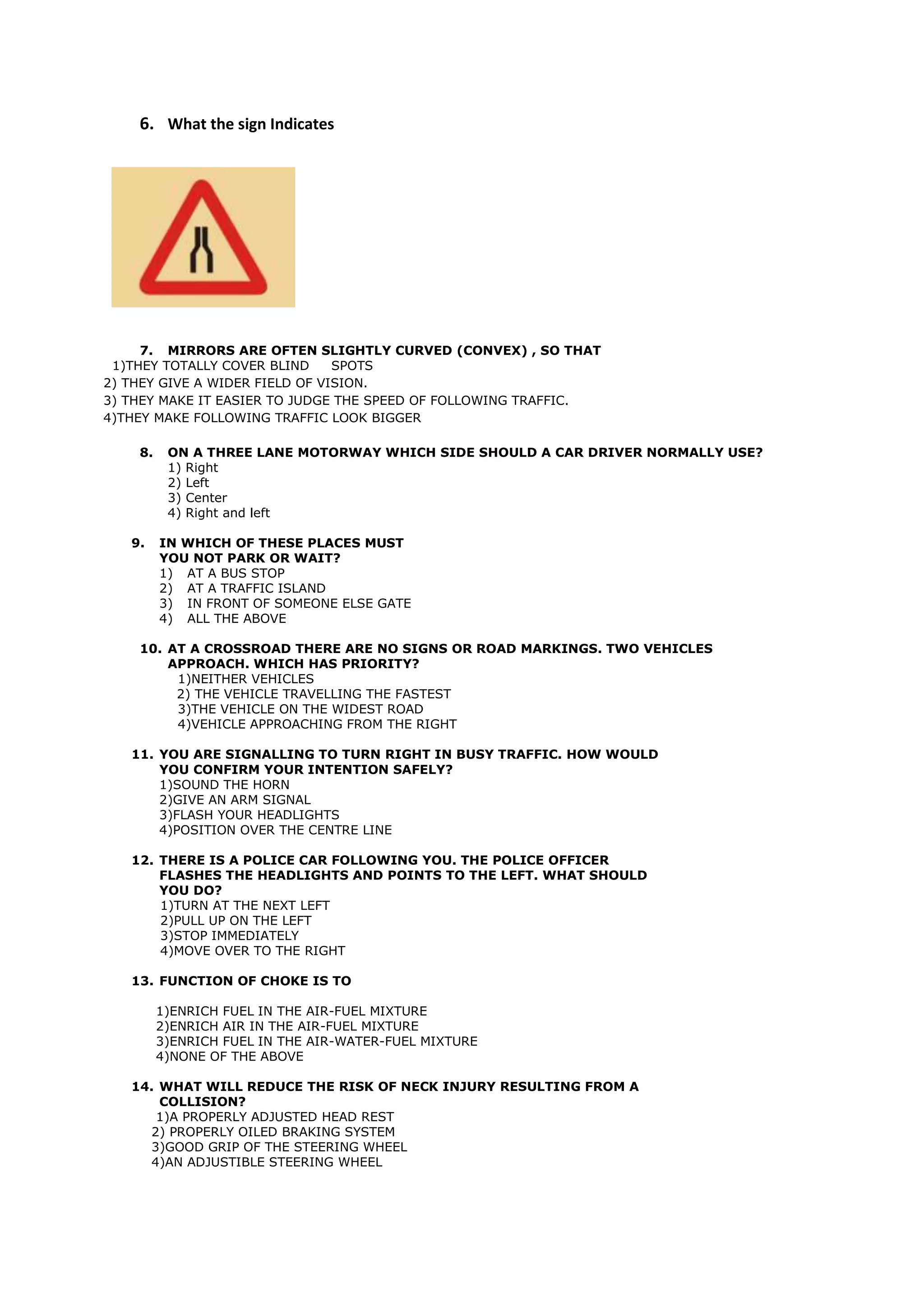 Road safety quiz | DOCX