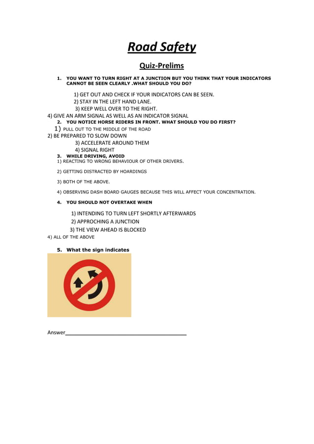 Road safety quiz | DOCX | Auto Safety | Automotive