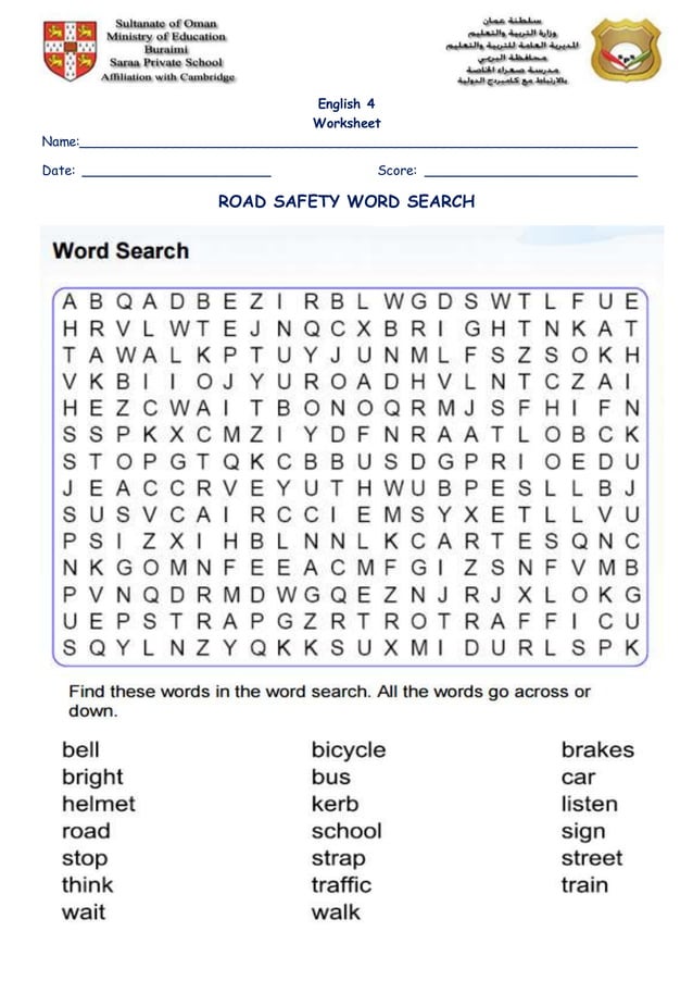 Road Safety word search worksheet | DOCX | Rail Travel | Travel Type