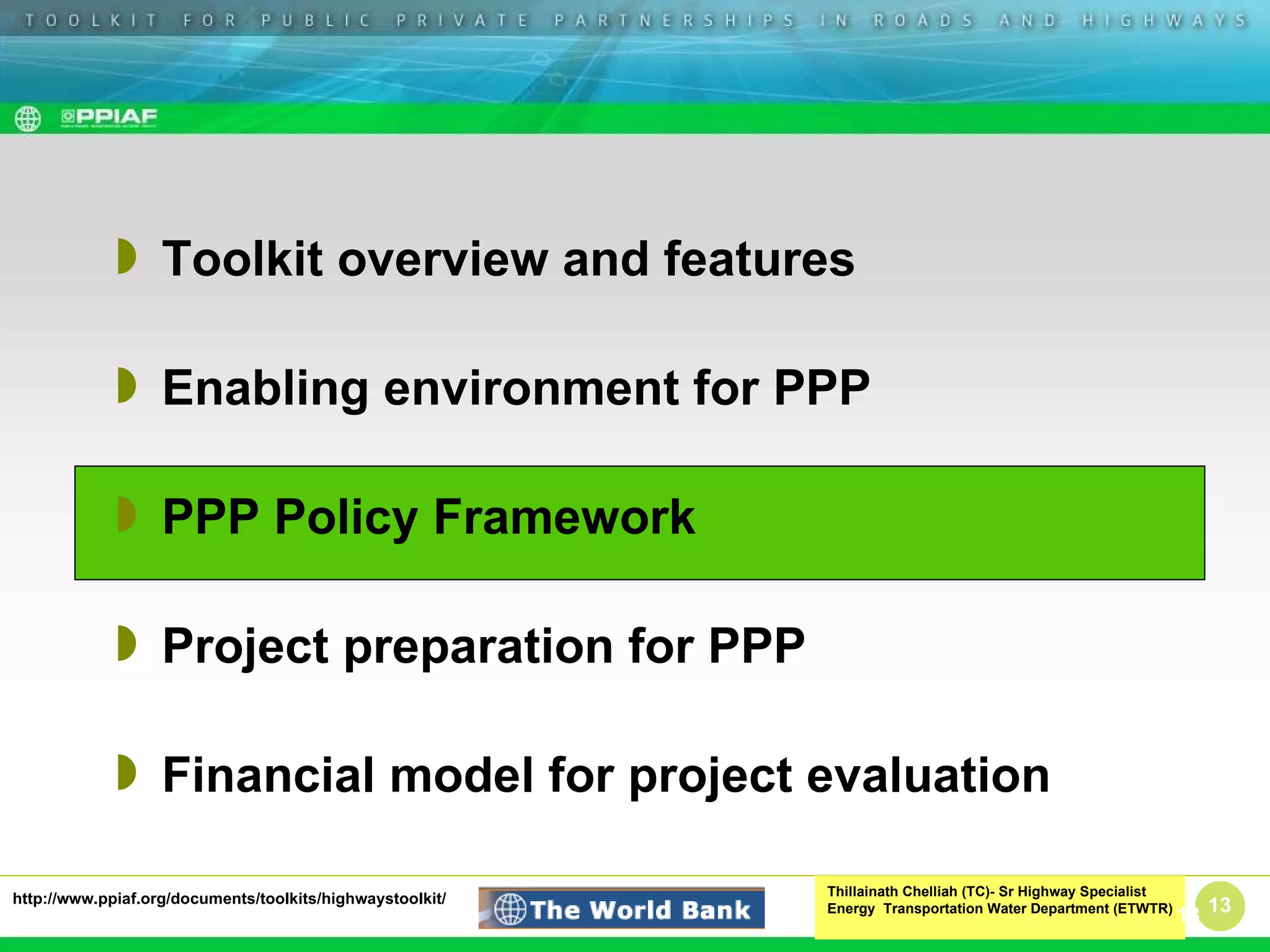 Roads & Highway PPP (P3) Toolkit World Bank | PPT
