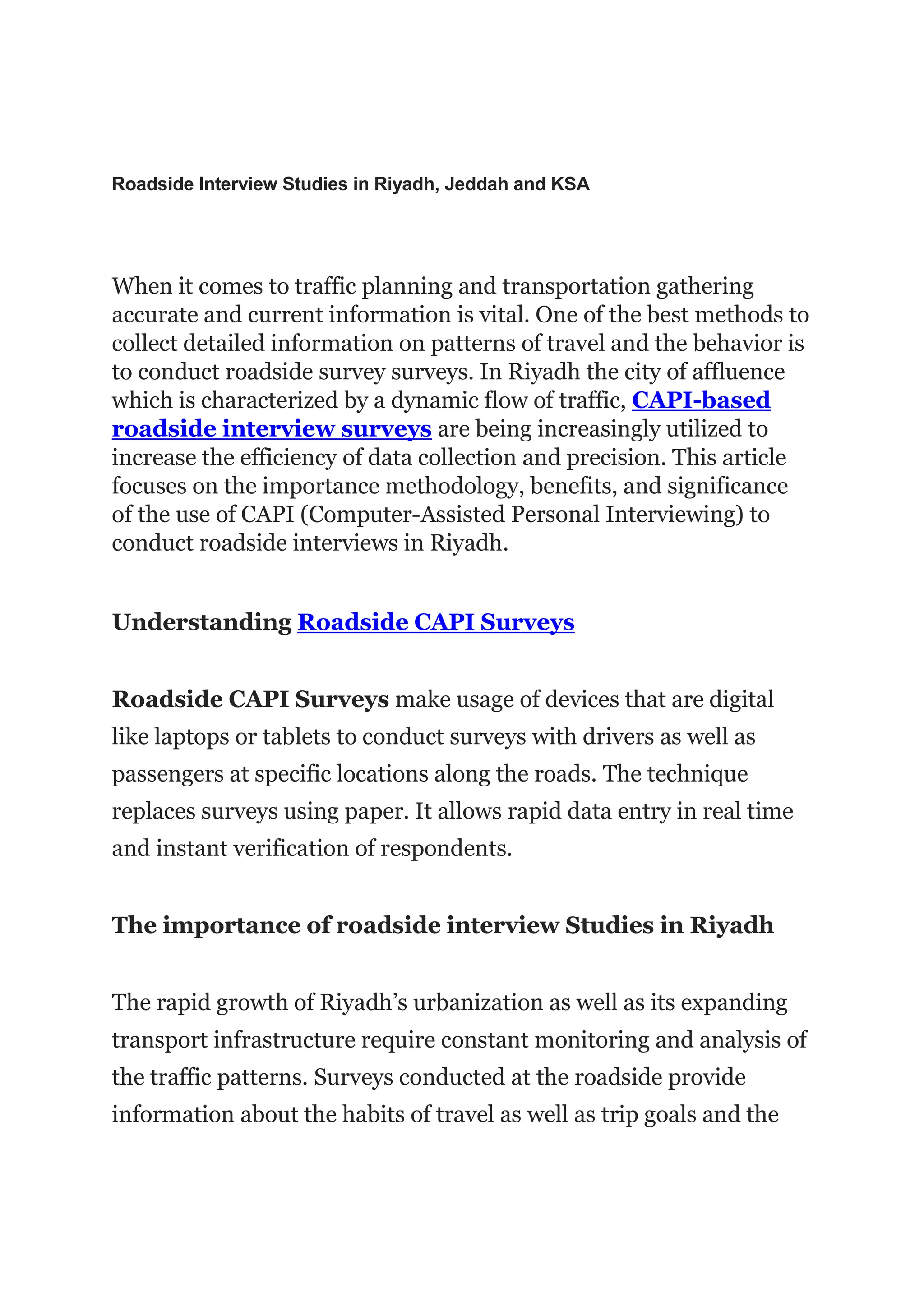 Roadside Interview Studies in Riyadh, Jeddah and KSA | PDF