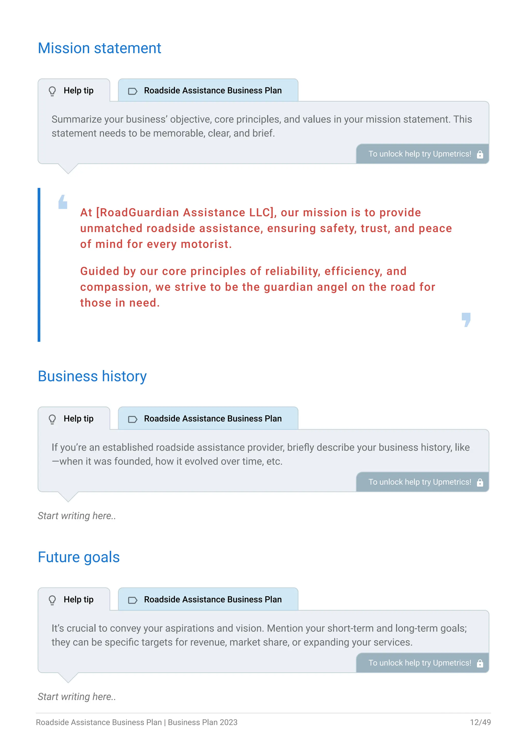 roadside assistance business plan example | PDF