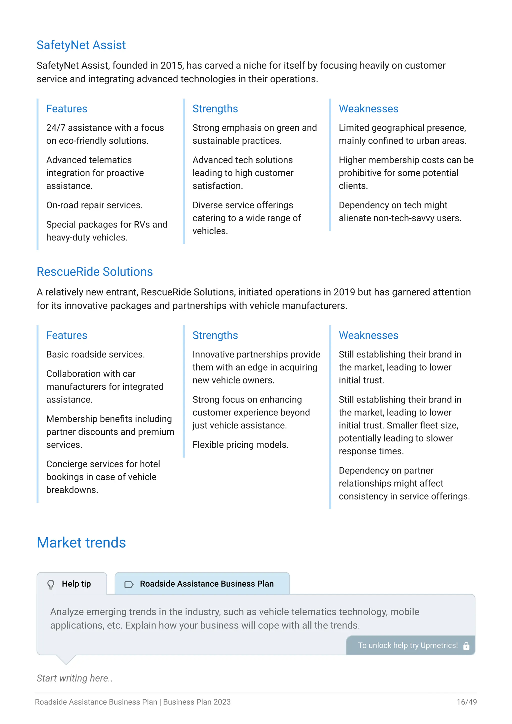 roadside assistance business plan example | PDF